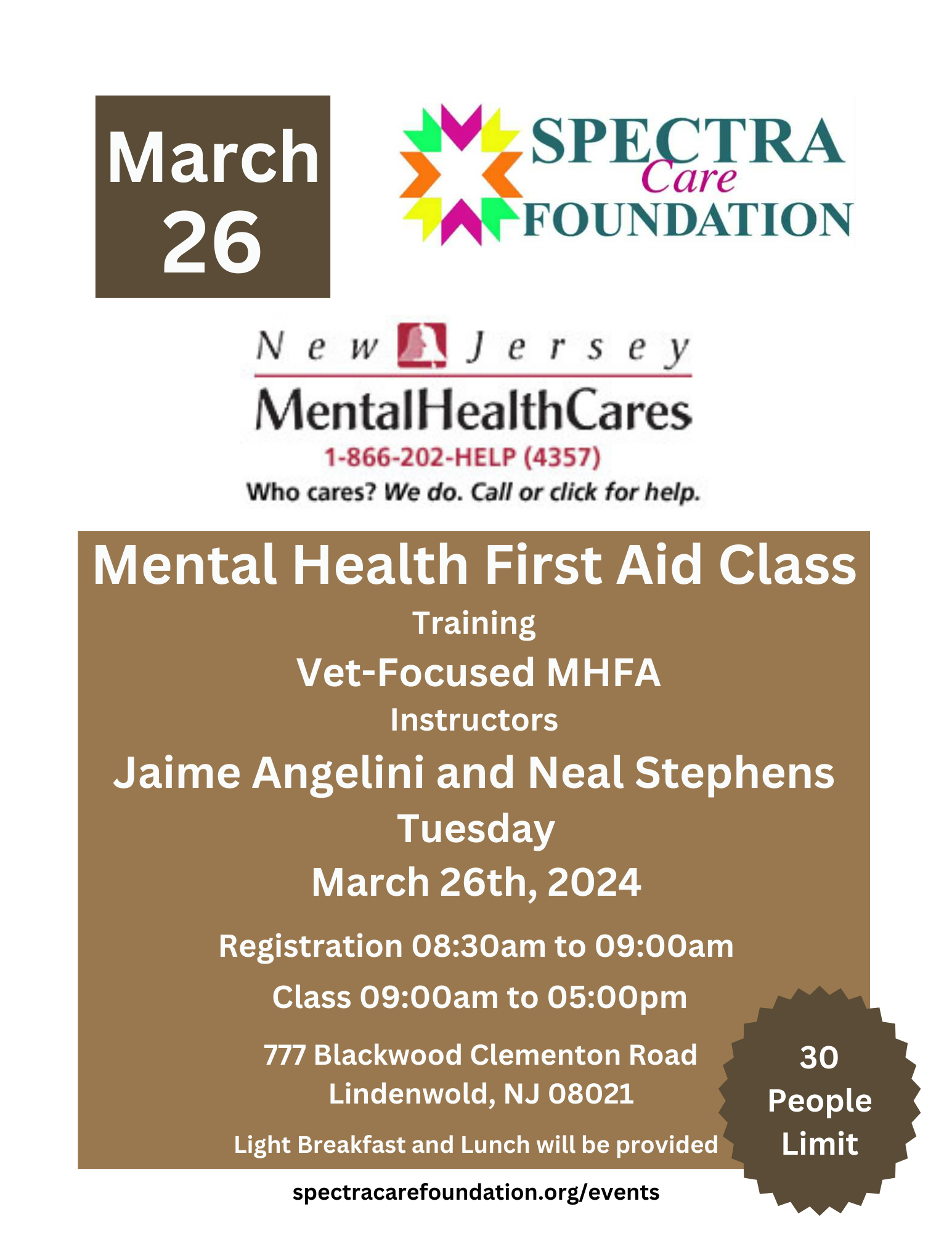 Mental Health First Aid Class on March 26th, 2024